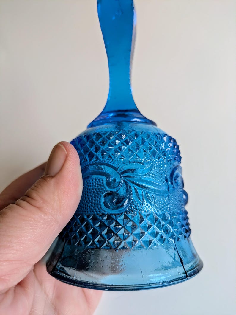 Vintage Fenton Blue Pressed Glass Bell, English Diamond Point and ...