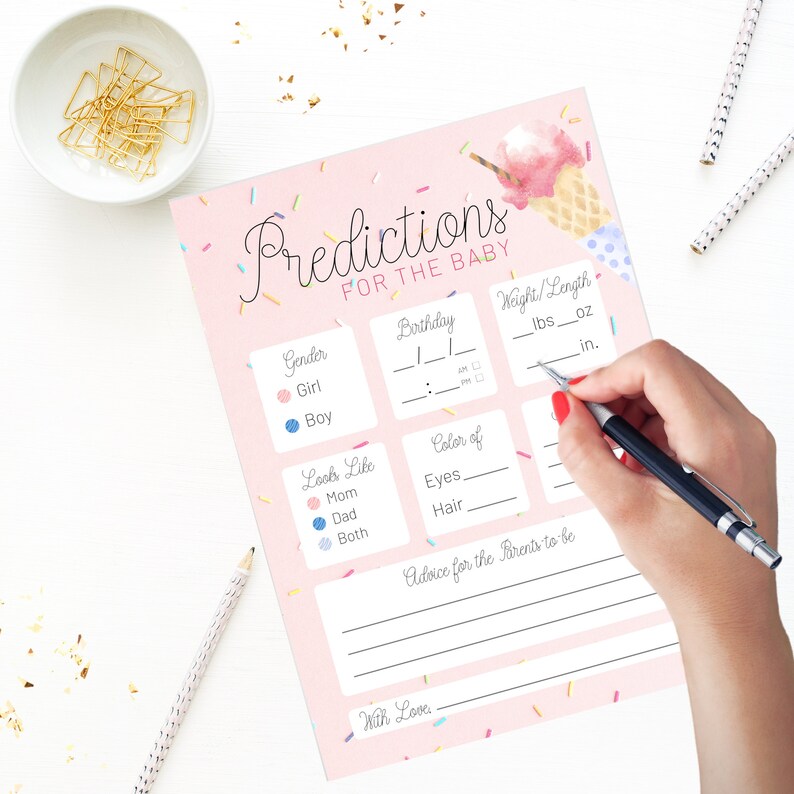 Baby Prediction Game Ice Cream Gender Reveal Baby Shower | Etsy