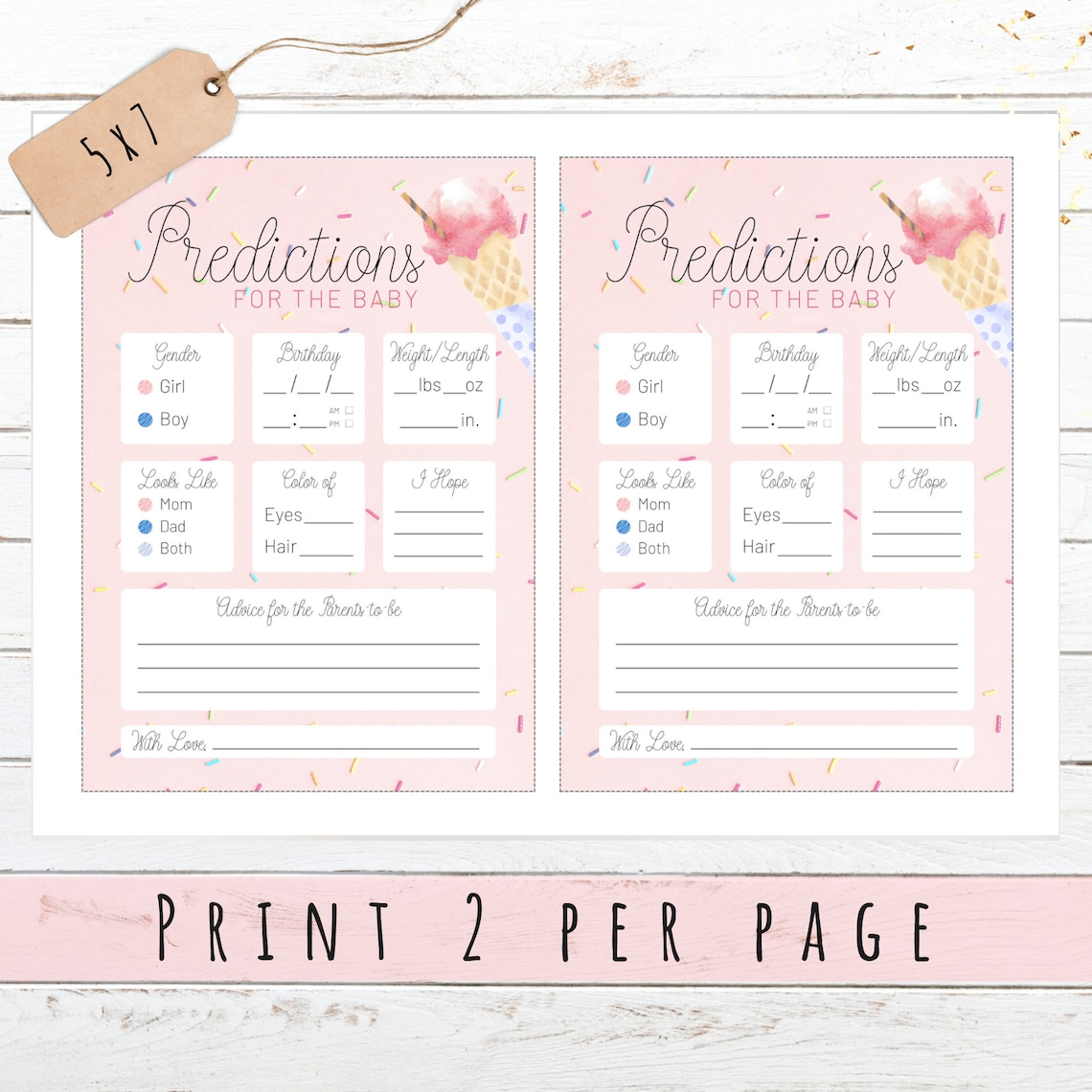 Baby Prediction Game Ice Cream Gender Reveal Baby Shower | Etsy