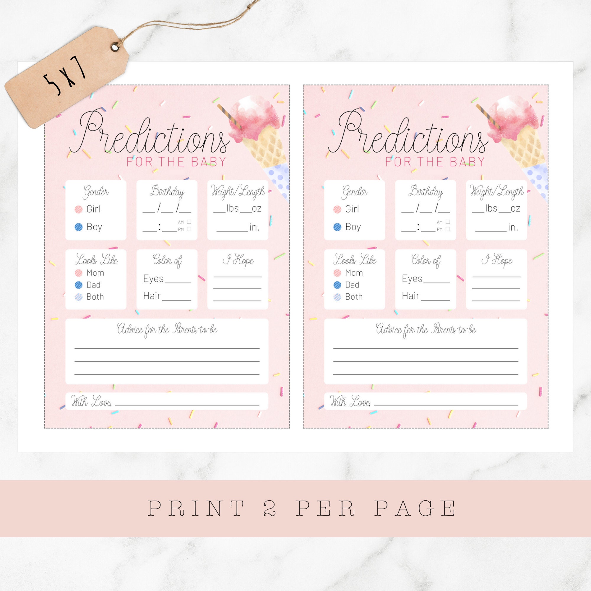 Baby Prediction Game Ice Cream Gender Reveal Baby Shower - Etsy