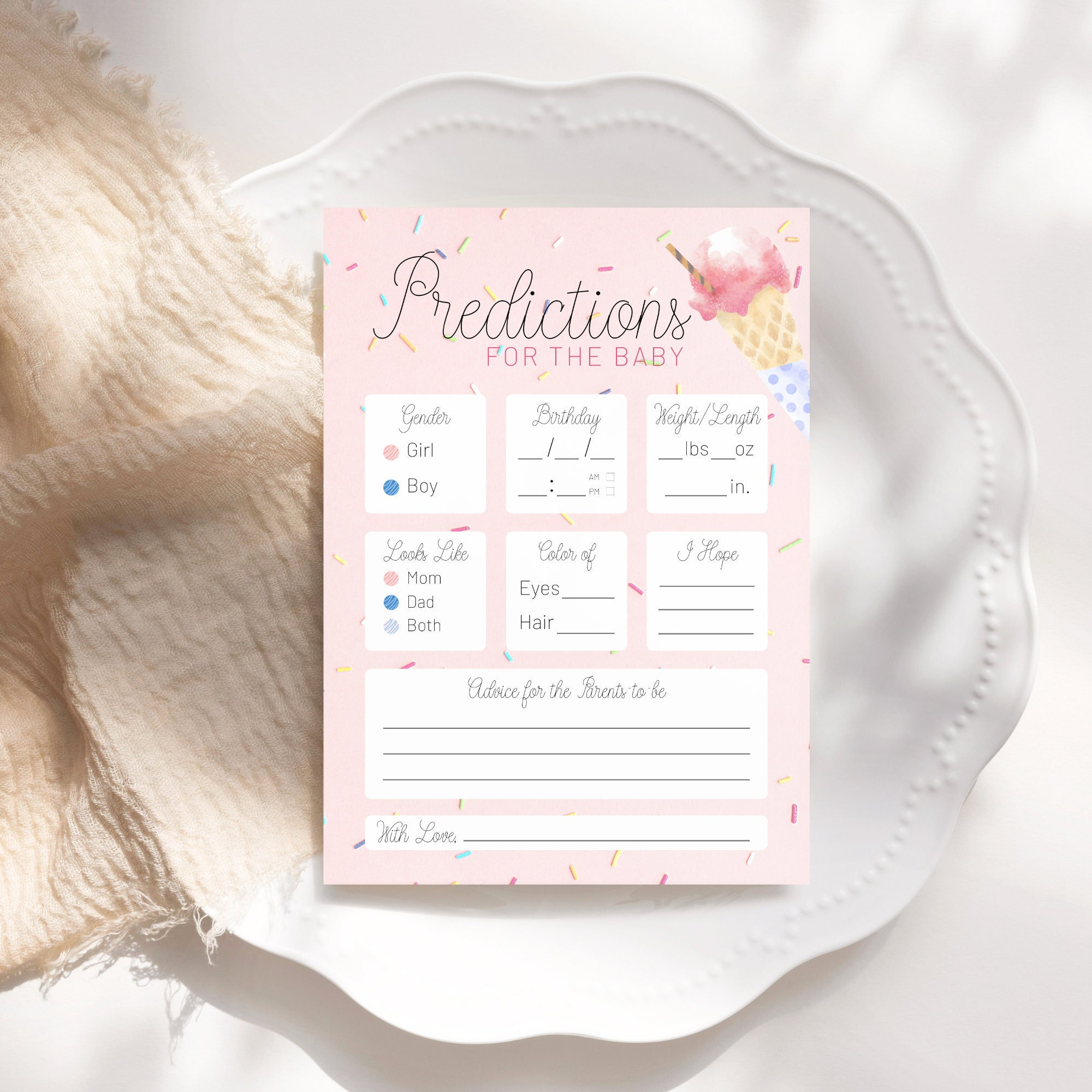 Printed Gender Prediction Game: Ice Cream Baby Shower Activity - Etsy