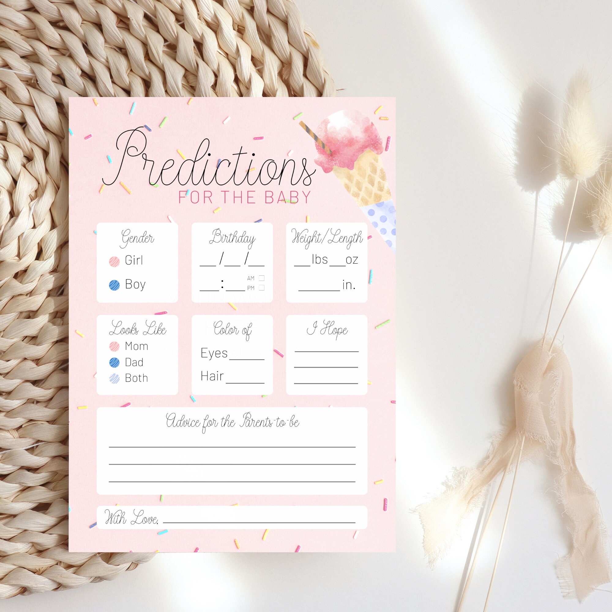 Printed Gender Prediction Game: Ice Cream Baby Shower Activity - Etsy