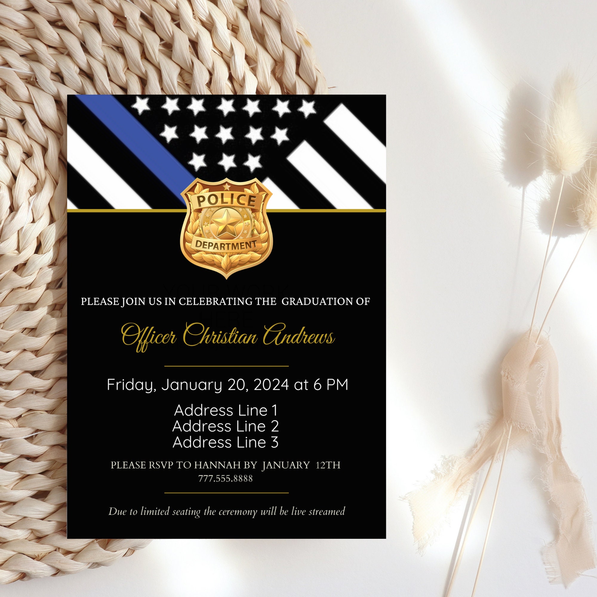 Police Academy Graduation Invitation, Law Enforcement, Customize on ...