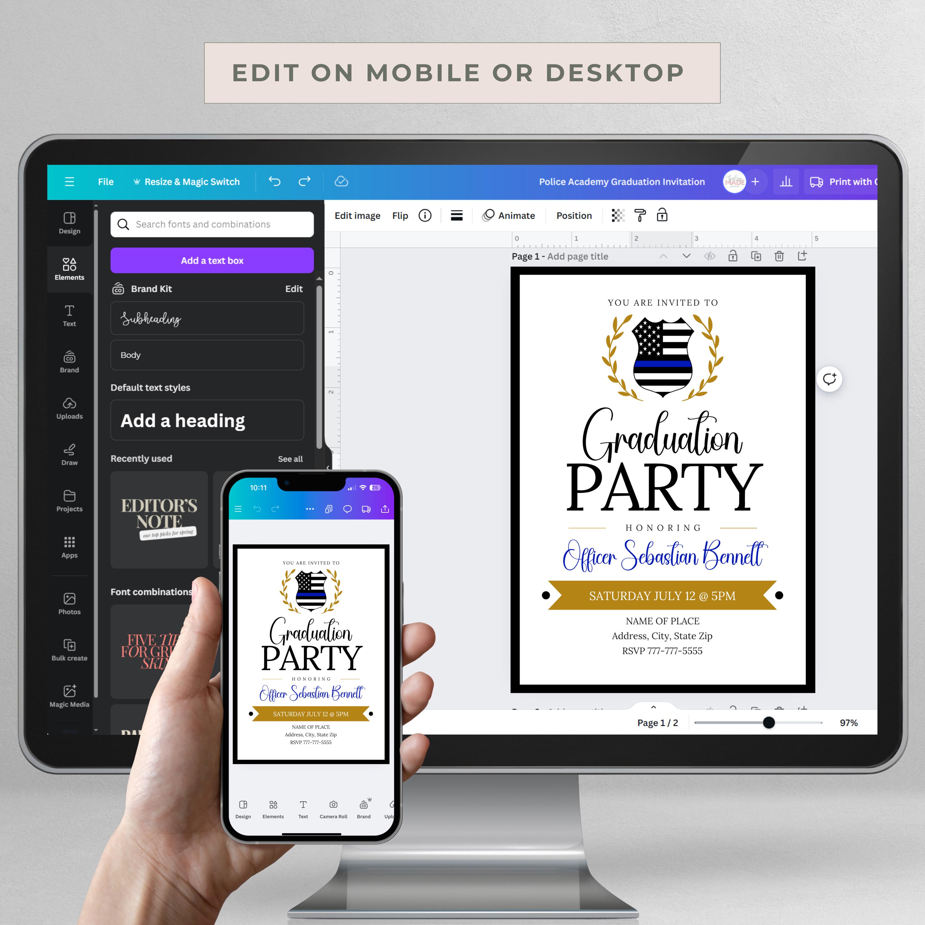 Police Academy Graduation Invitation Template, Editable Canva ...