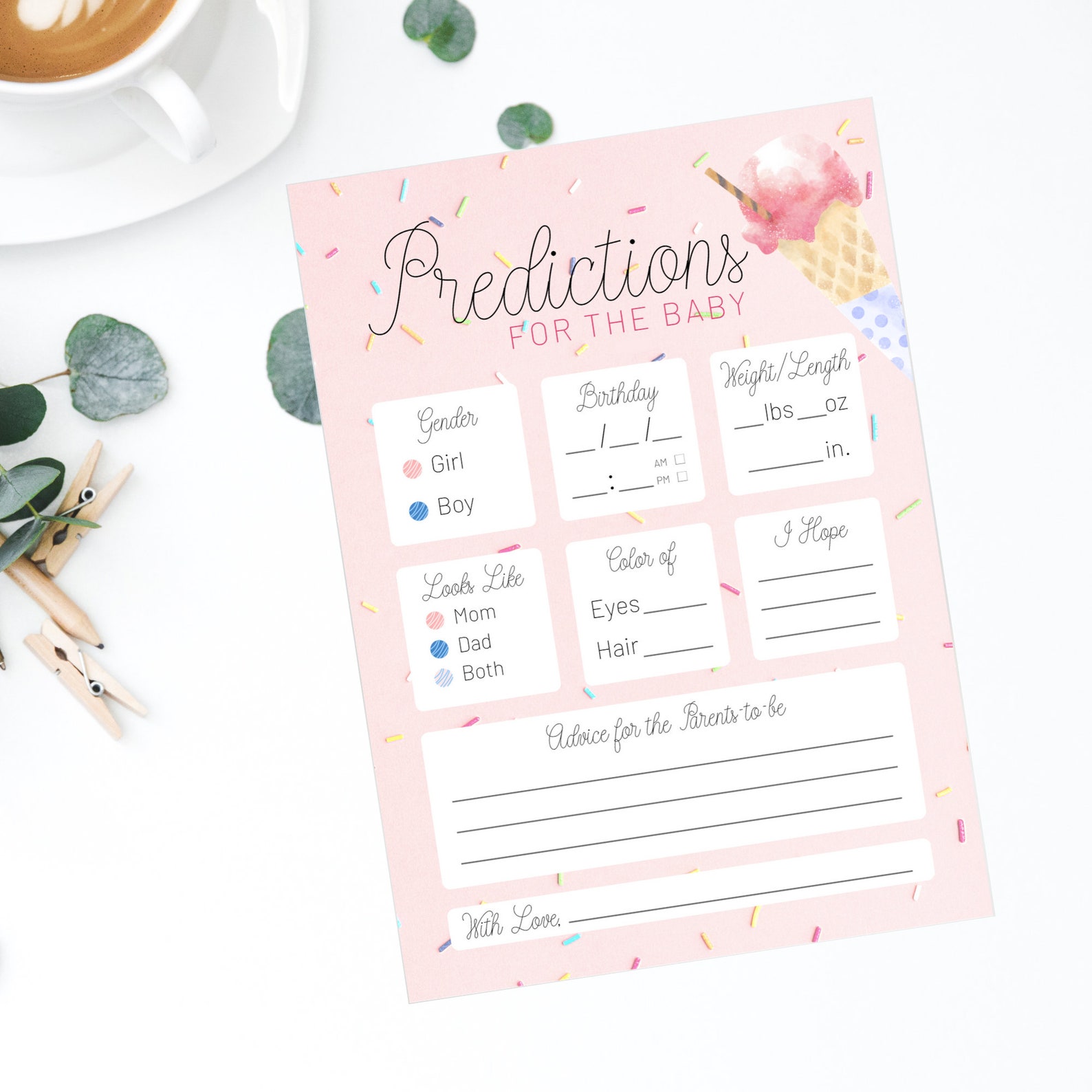 Baby Prediction Game Ice Cream Gender Reveal Baby Shower - Etsy