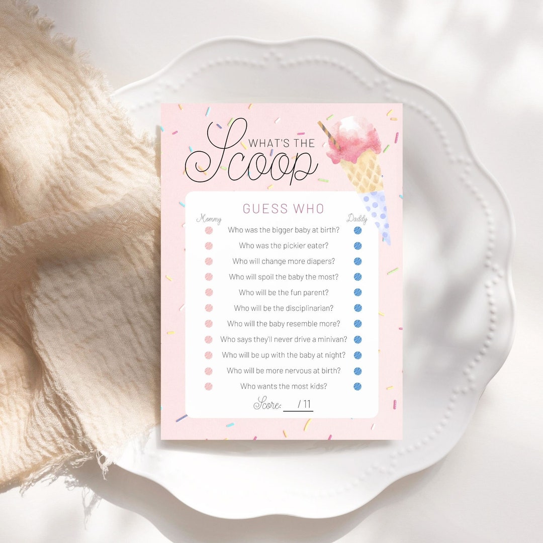 PRINTED Whats the Scoop Gender Reveal Games, Baby Shower Games, Ice ...