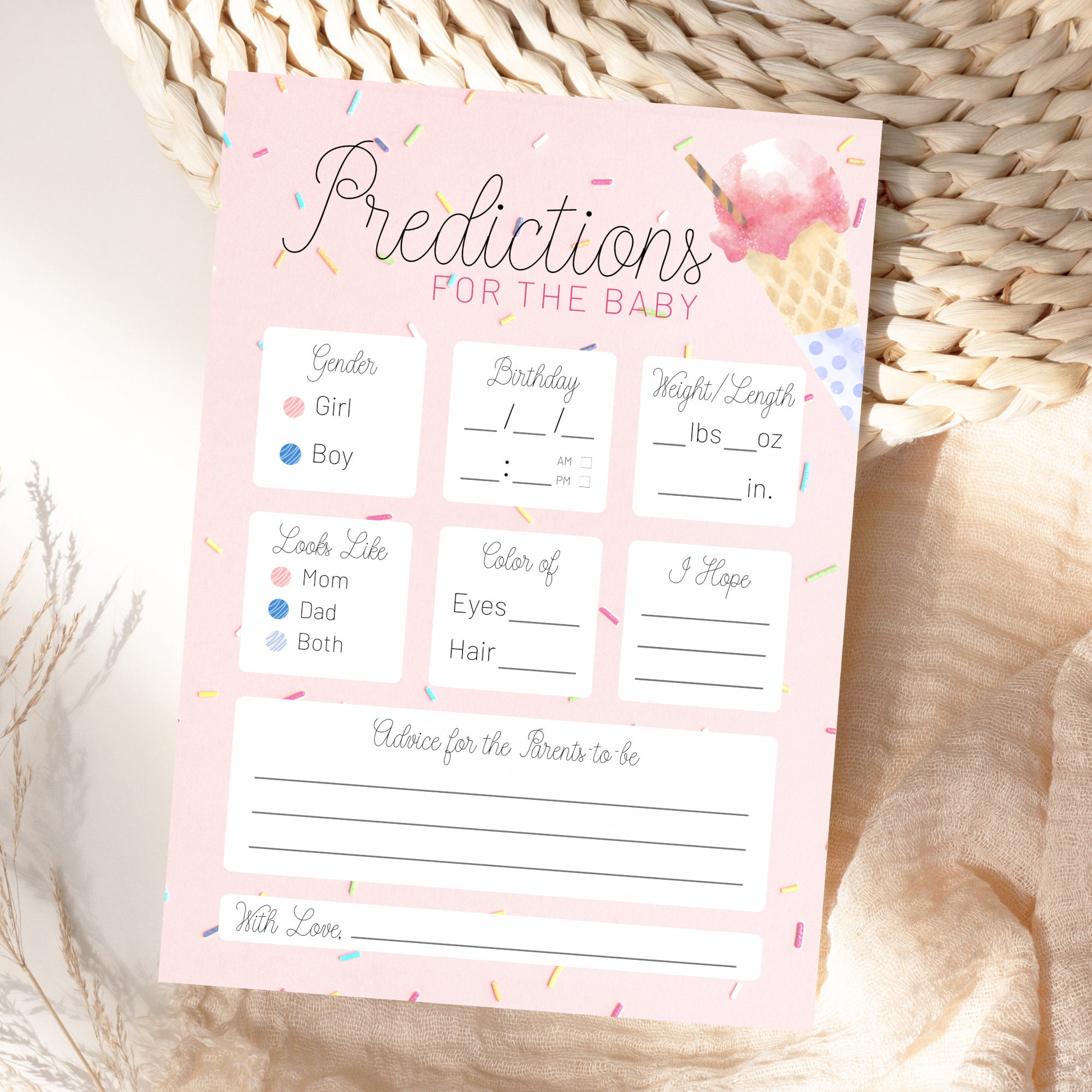 Printed Gender Prediction Game: Ice Cream Baby Shower Activity - Etsy