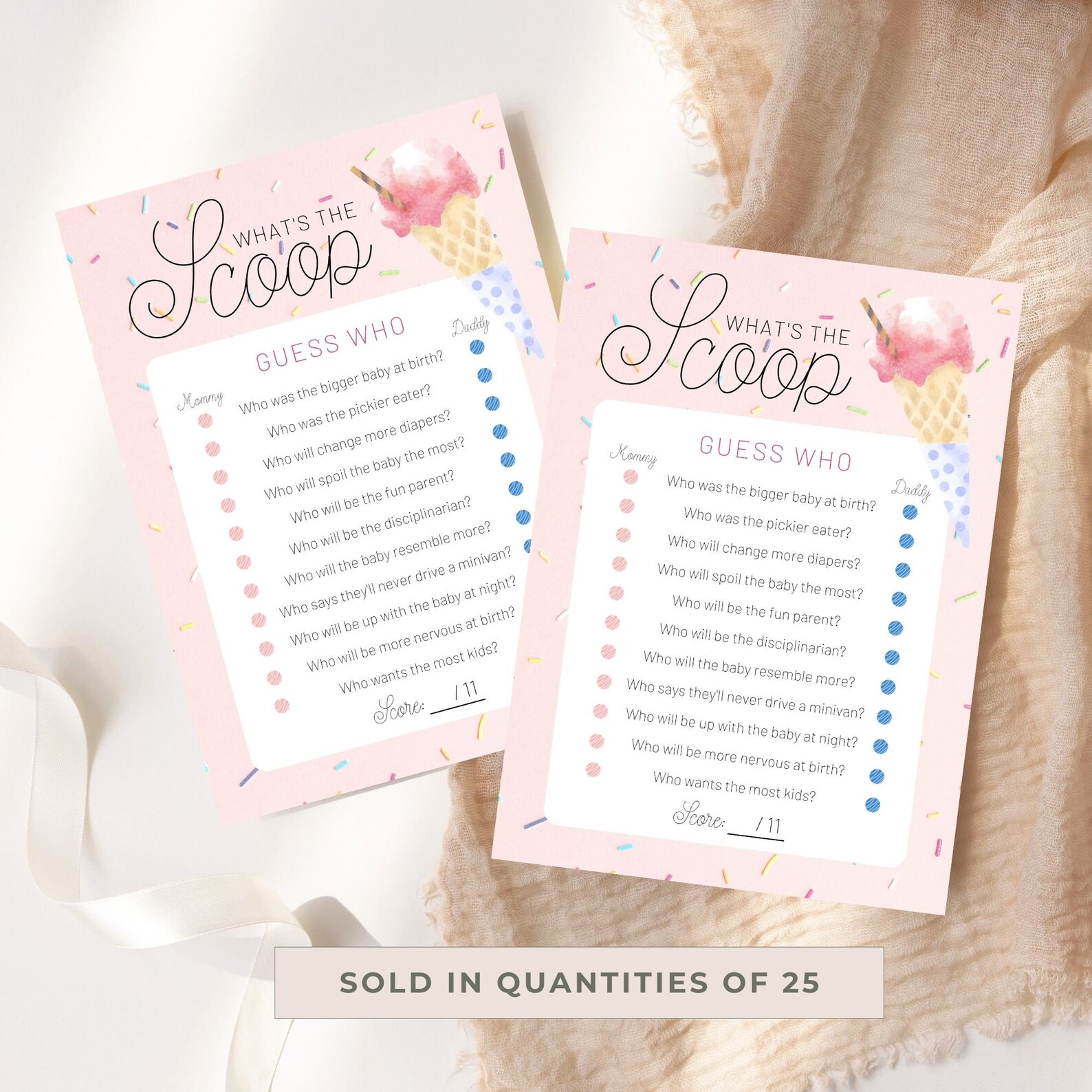 PRINTED Whats the Scoop Gender Reveal Games, Baby Shower Games, Ice ...