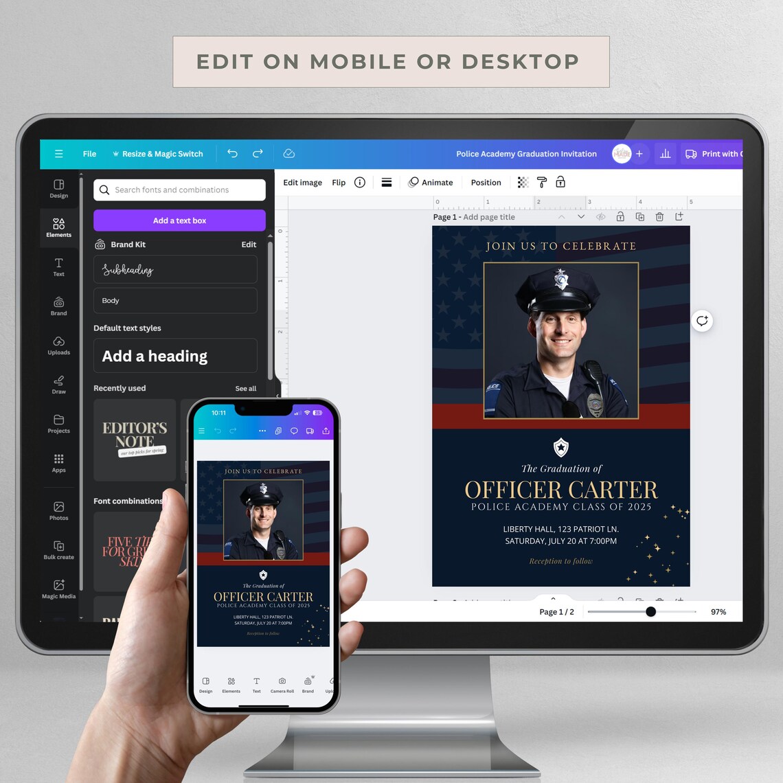Police Academy Graduation Invitation: Customizable Canva Template ...