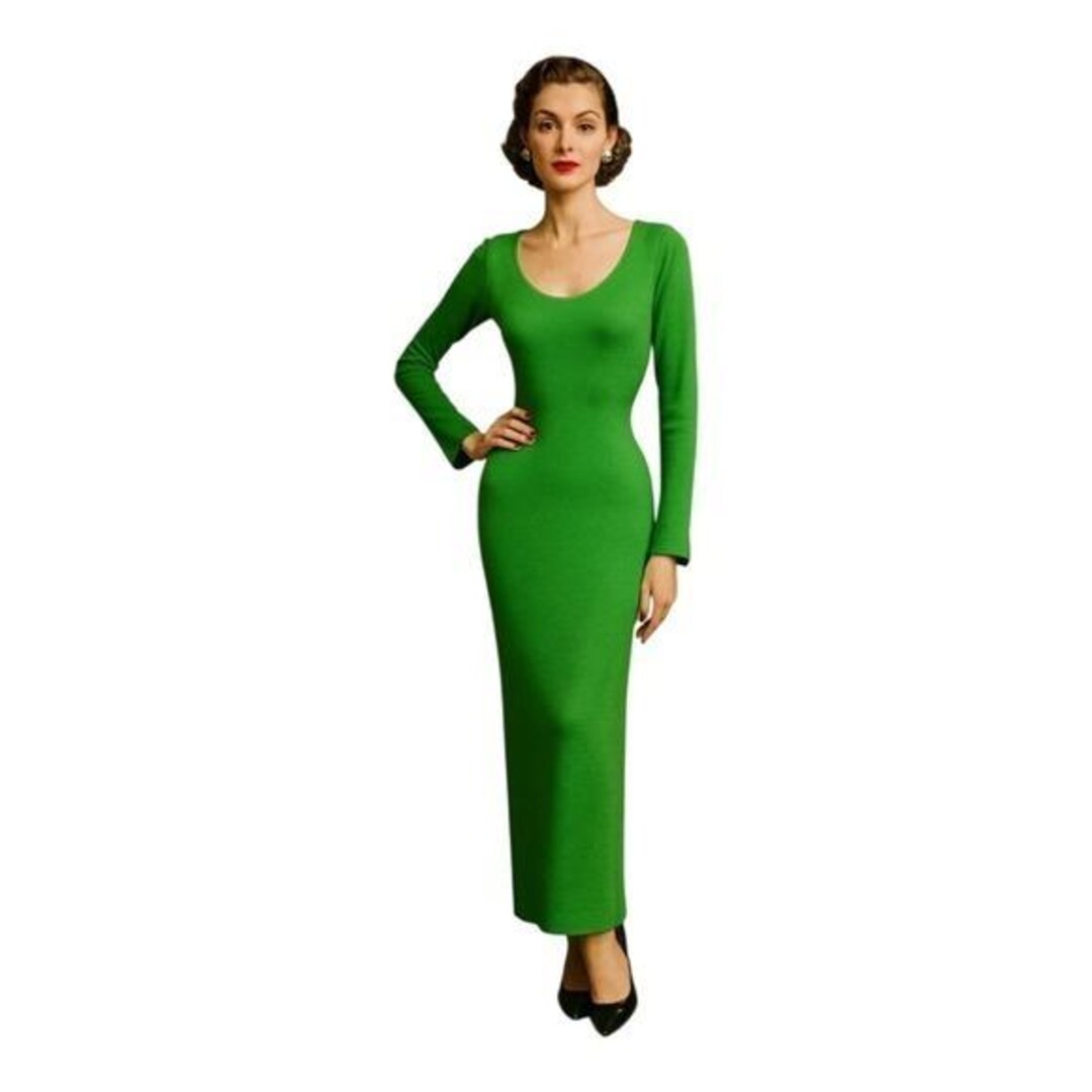 Frederick's of Hollywood 1950s Kelly Green Lightweight Wool Maxi Dress ...