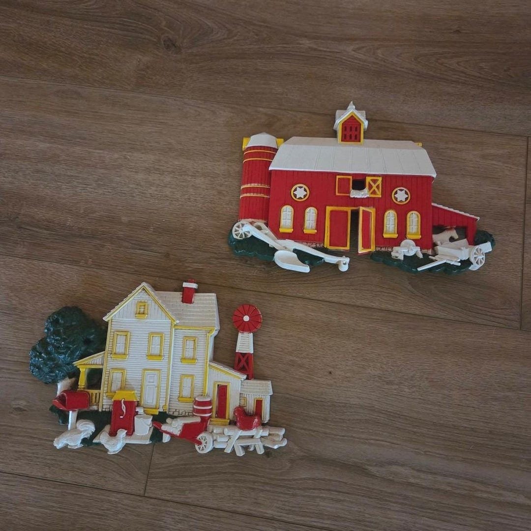 Vintage Homco Wall Decor Farmhouse Barn House Country Scene MCM Set of ...
