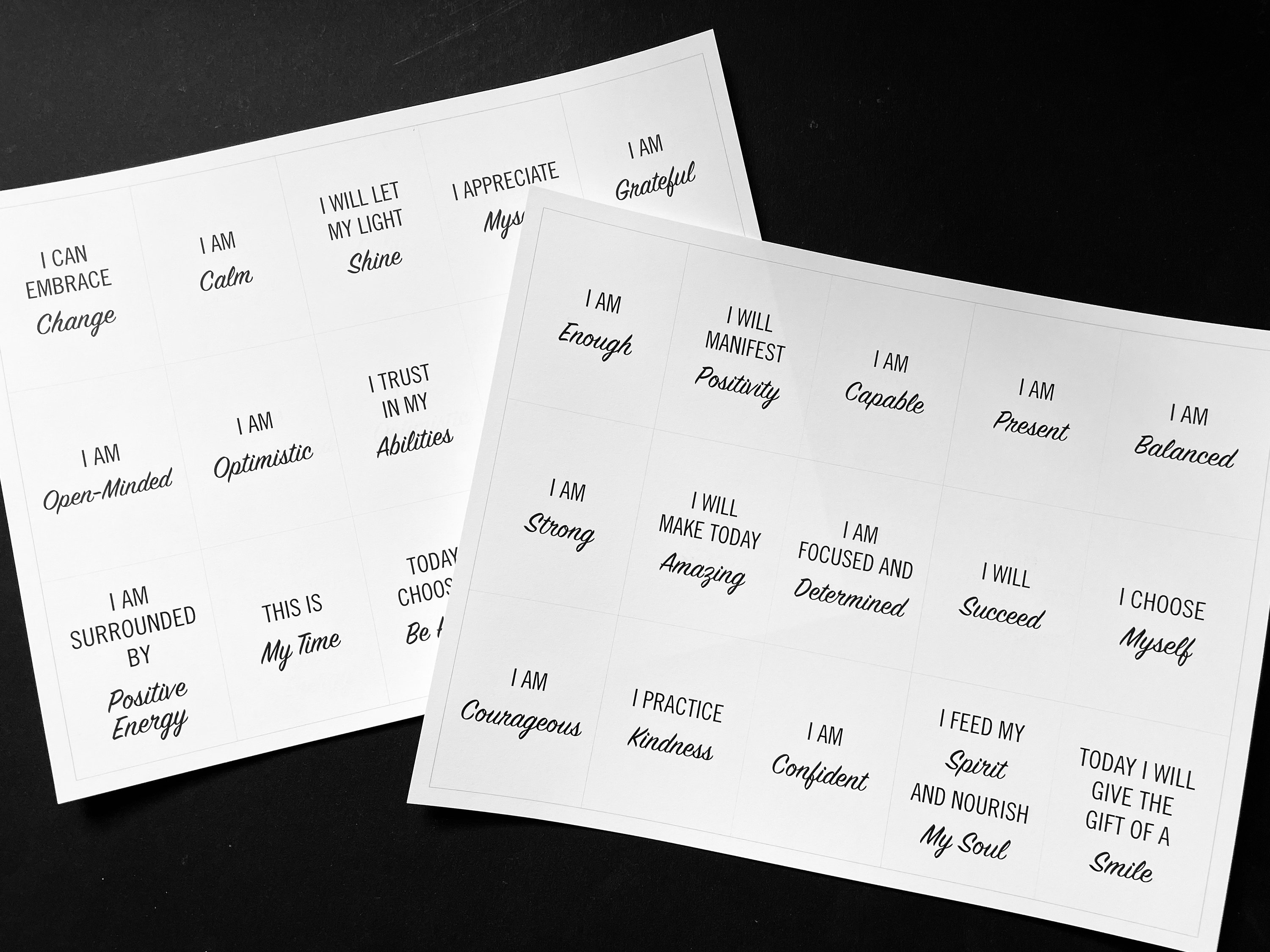 PRINTABLE Set of 30 Positive Affirmation Cards - Black & White Version ...