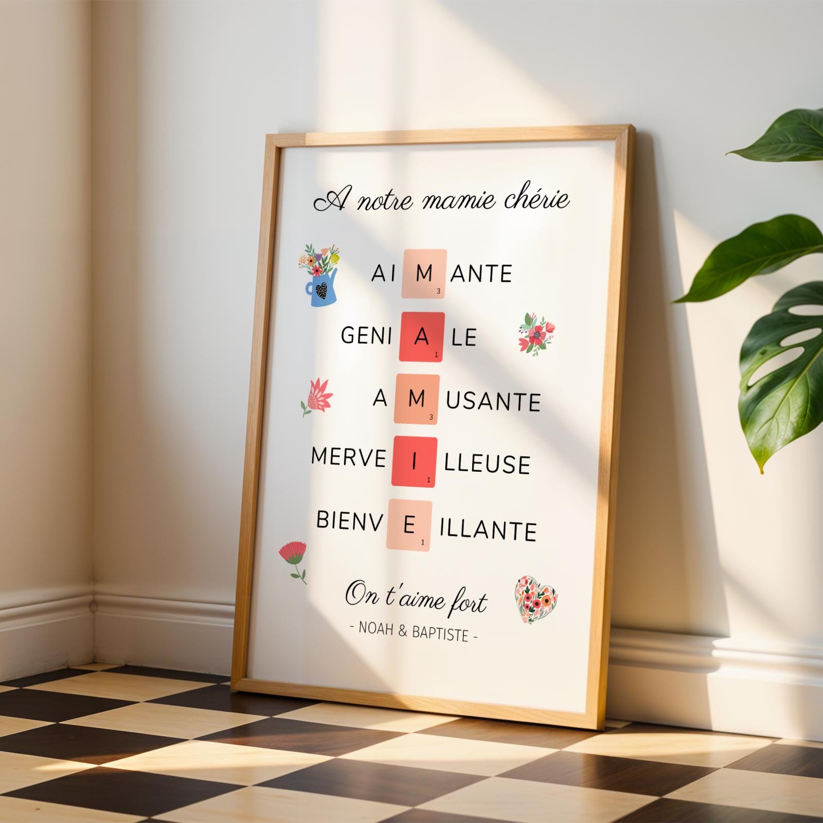 Personalized Grandma Poster in Scrabble Style – Grandchildren's Names ...