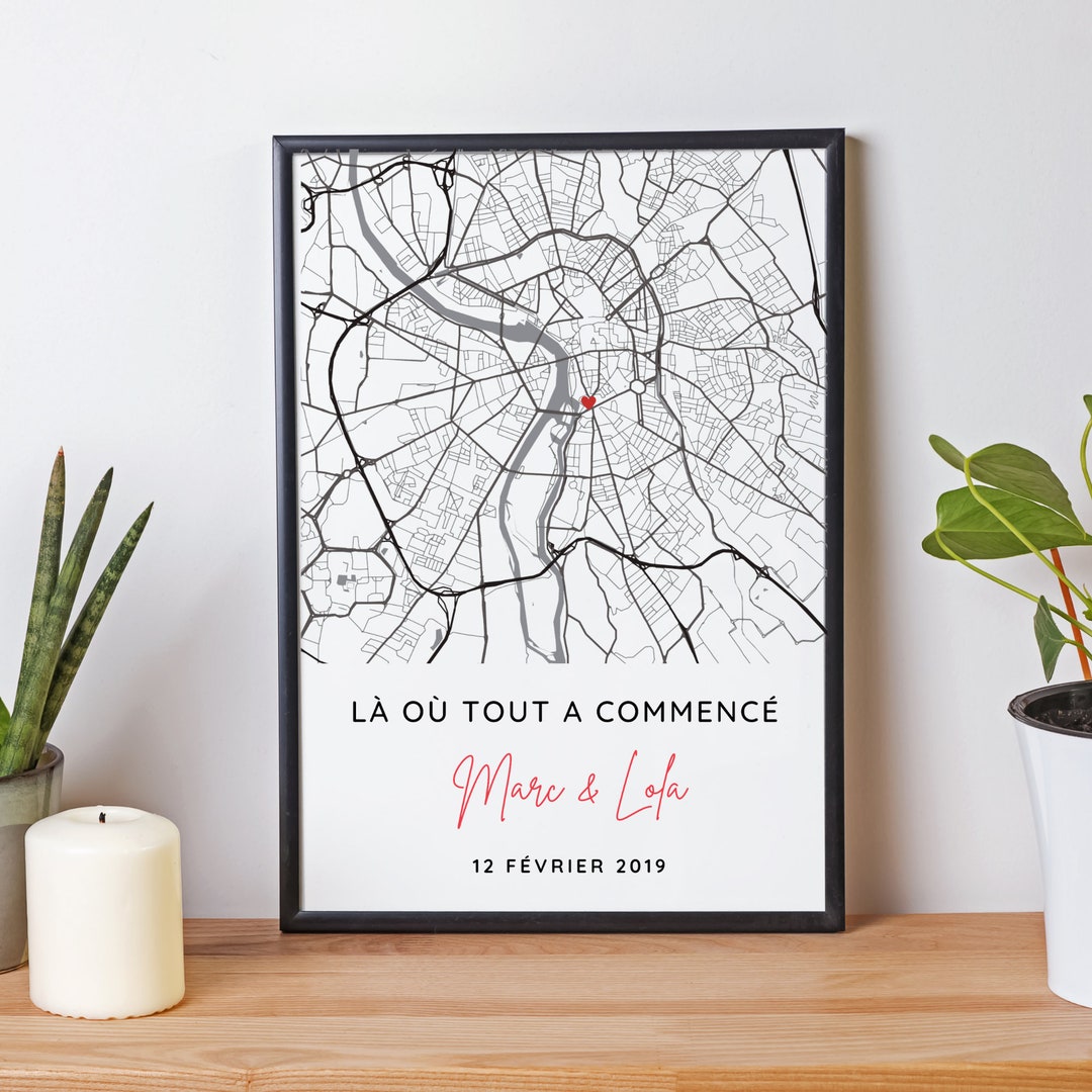 Affiche couple personnalisée avec lieu de rencontre - Là ou tout a ...