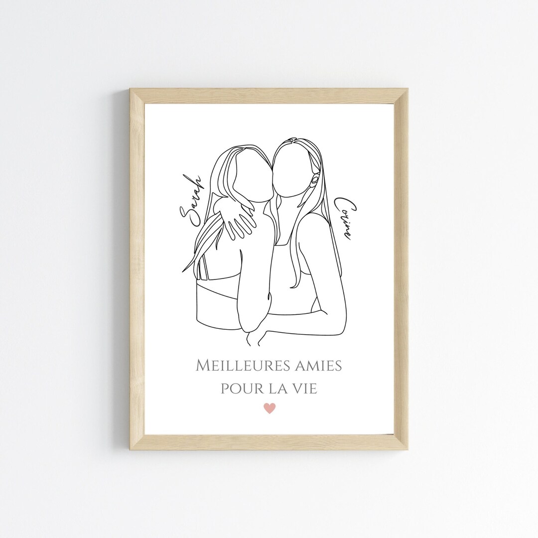 Best Friends Line Art Poster Best Friend Gift Girlfriends Birthday Gift ...
