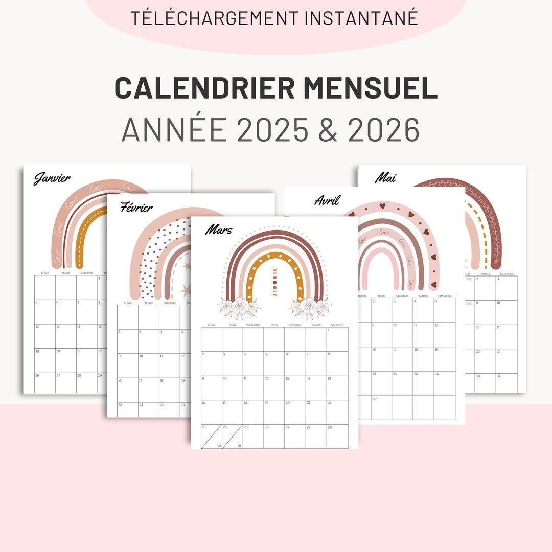 2025-2026 Calendar - Boho Rainbow Monthly Planner - Perpetual PDF ...