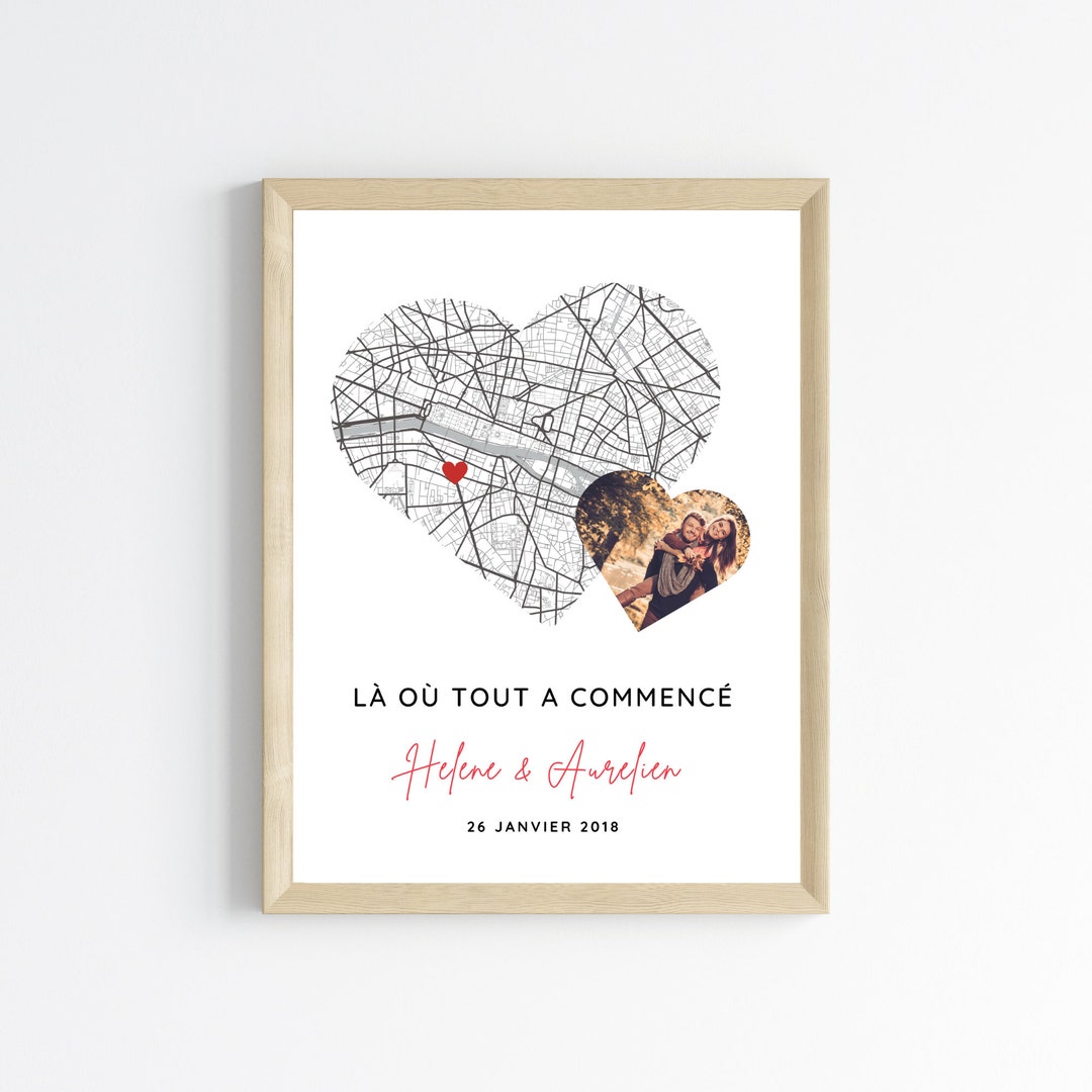 Personalized Meeting Place Map Poster & Couple Photo. Valentine's Day ...