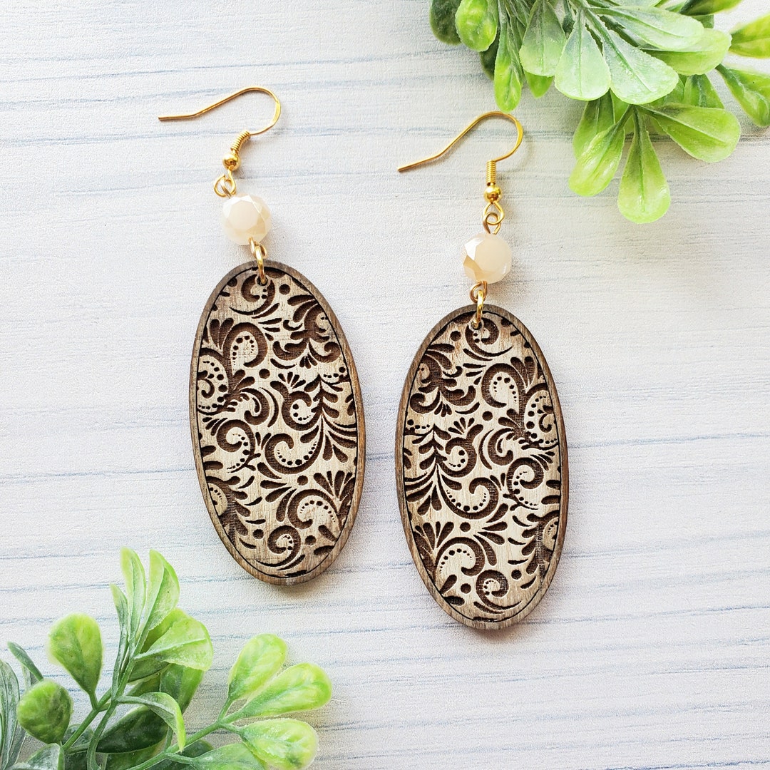 Oval Swirls Laser Engraved Earrings DIGITAL FILE - Etsy