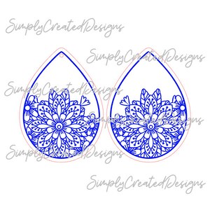 Floral Mandala Teardrop Laser Engraved Earrings DIGITAL FILE - Etsy