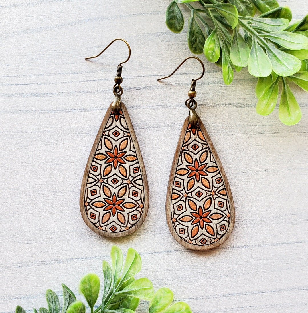 Floral Drop Laser Engraved Earrings DIGITAL FILE - Etsy