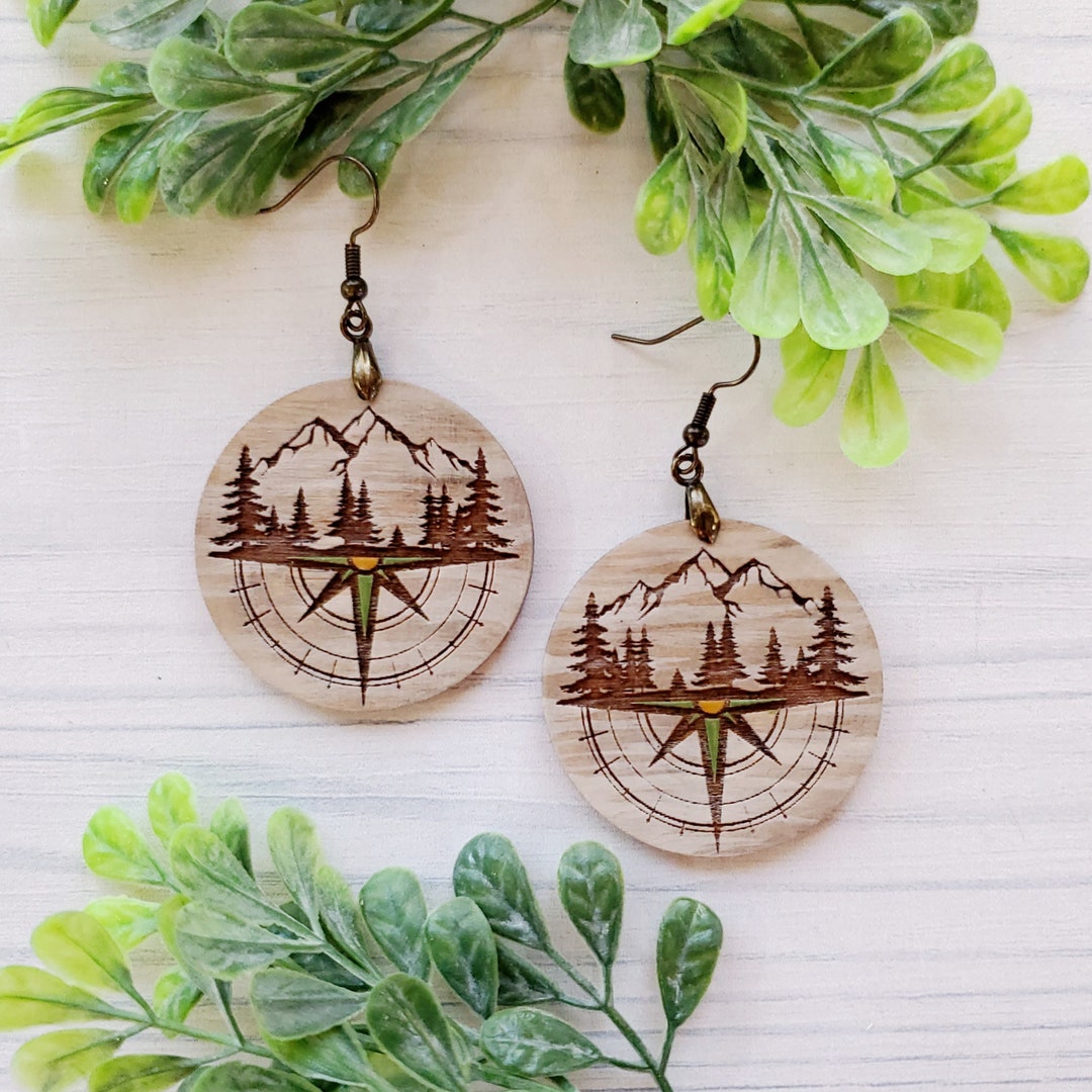 Forest Compass Laser Engraved Earrings DIGITAL FILE - Etsy