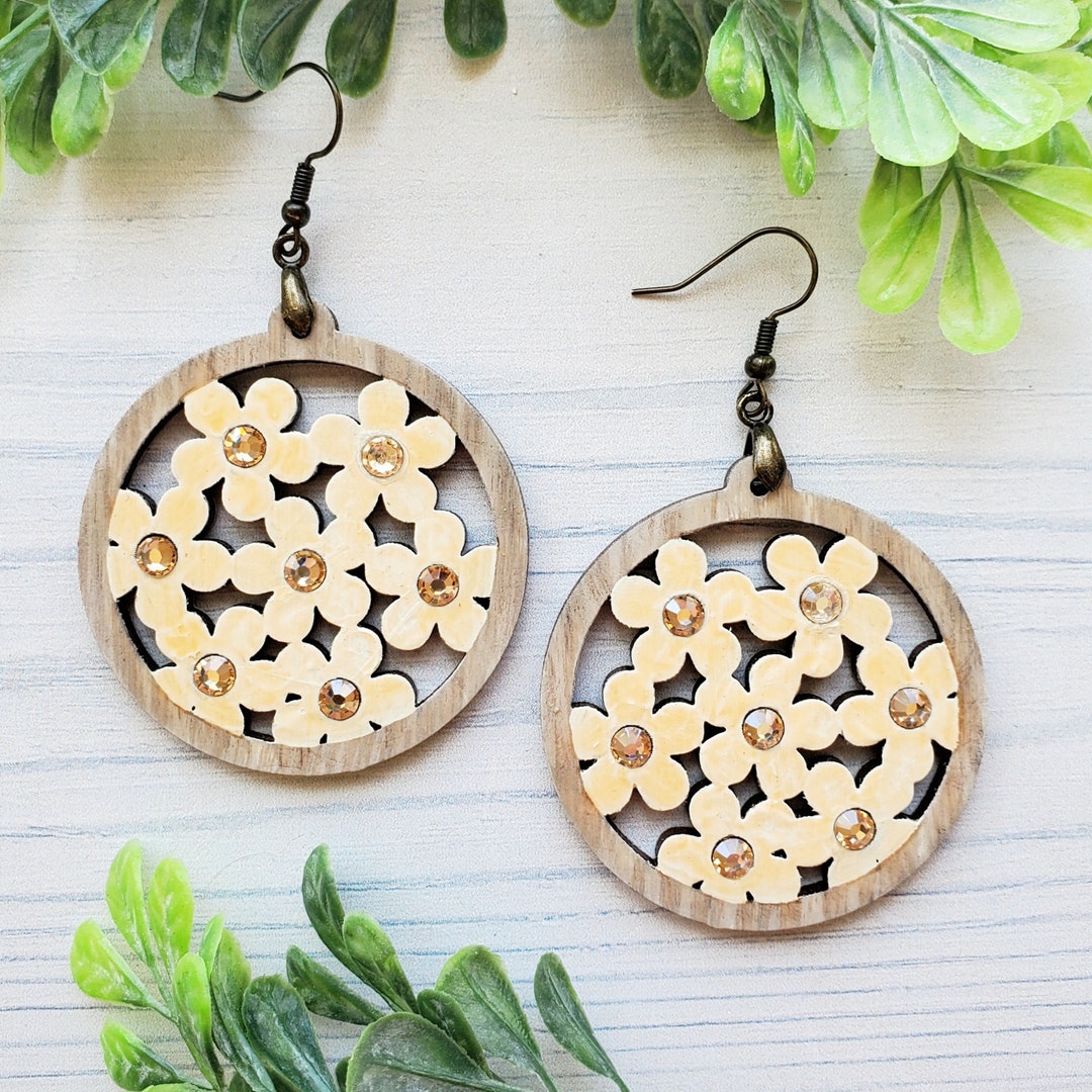 Floral Cluster Laser Engraved Earrings DIGITAL FILE - Etsy