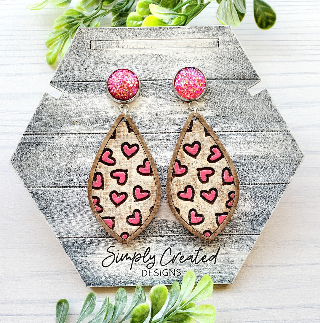 Open Heart Drop Laser Engraved Earrings DIGITAL FILE - Etsy