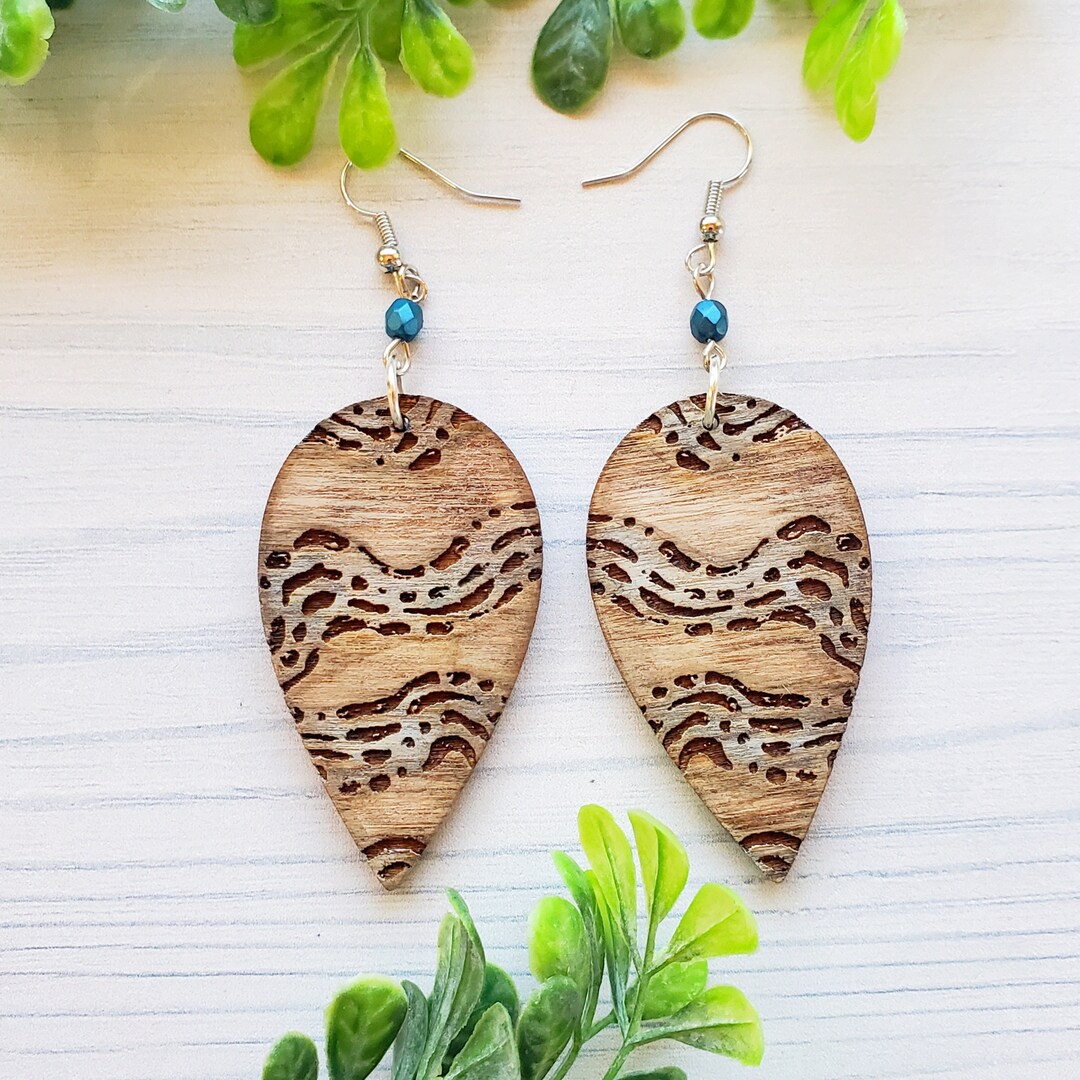 Abstract Teardrop Wave Laser Engraved Earrings DIGITAL FILE - Etsy