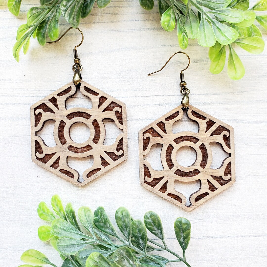 Hexagon Tile Cutout Laser Engraved Earrings DIGITAL FILE - Etsy