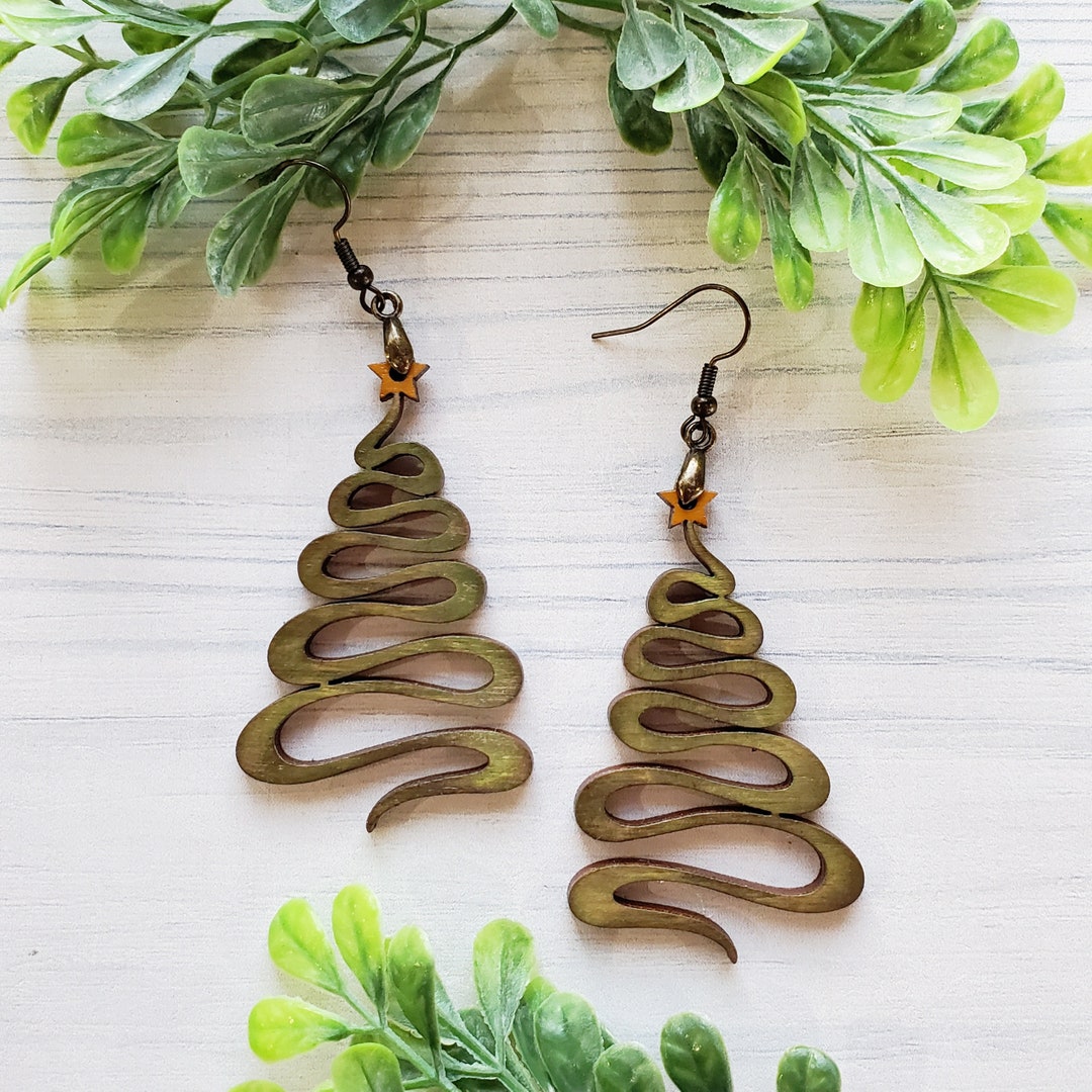 Wavey Christmas Tree Laser Engraved Earrings DIGITAL FILE - Etsy