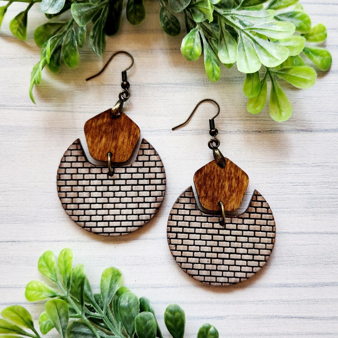 2 Piece Bricks Laser Engraved Earrings DIGITAL FILE - Etsy