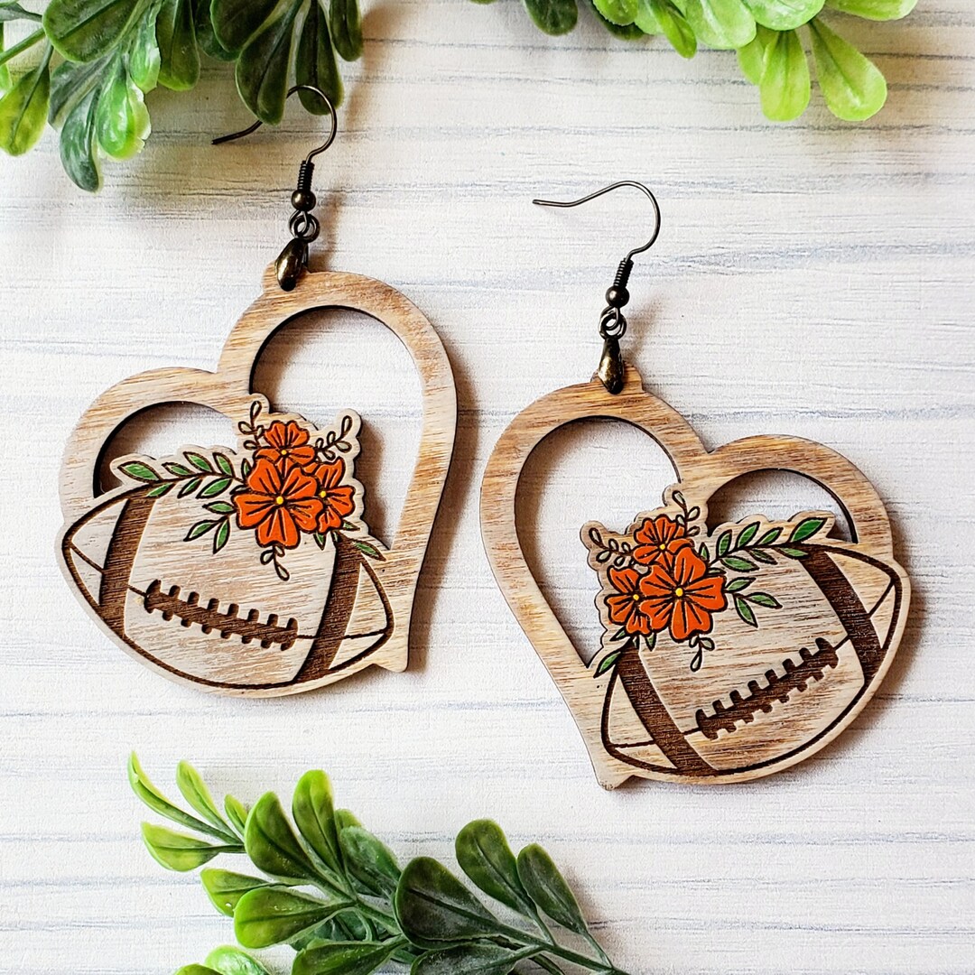 Heart Floral Football Laser Engraved Earrings DIGITAL FILE - Etsy