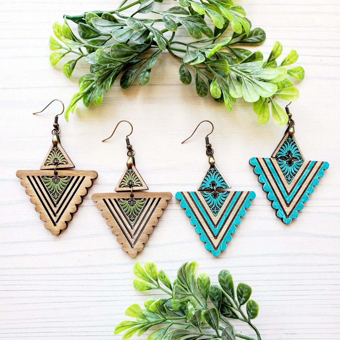 2 Piece Scalloped Triangle Laser Engraved Earrings DIGITAL FILE - Etsy
