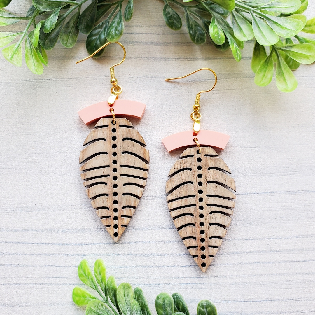 2 Piece Leaf Laser Engraved Earrings DIGITAL FILE - Etsy