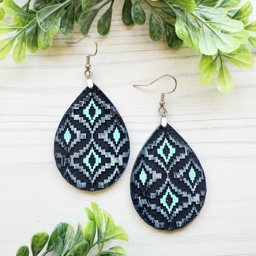 Teardrop Geometric Drop Laser Engraved Earrings DIGITAL FILE - Etsy