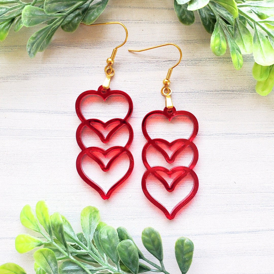 Triple Heart Drop Laser Engraved Earrings DIGITAL FILE - Etsy