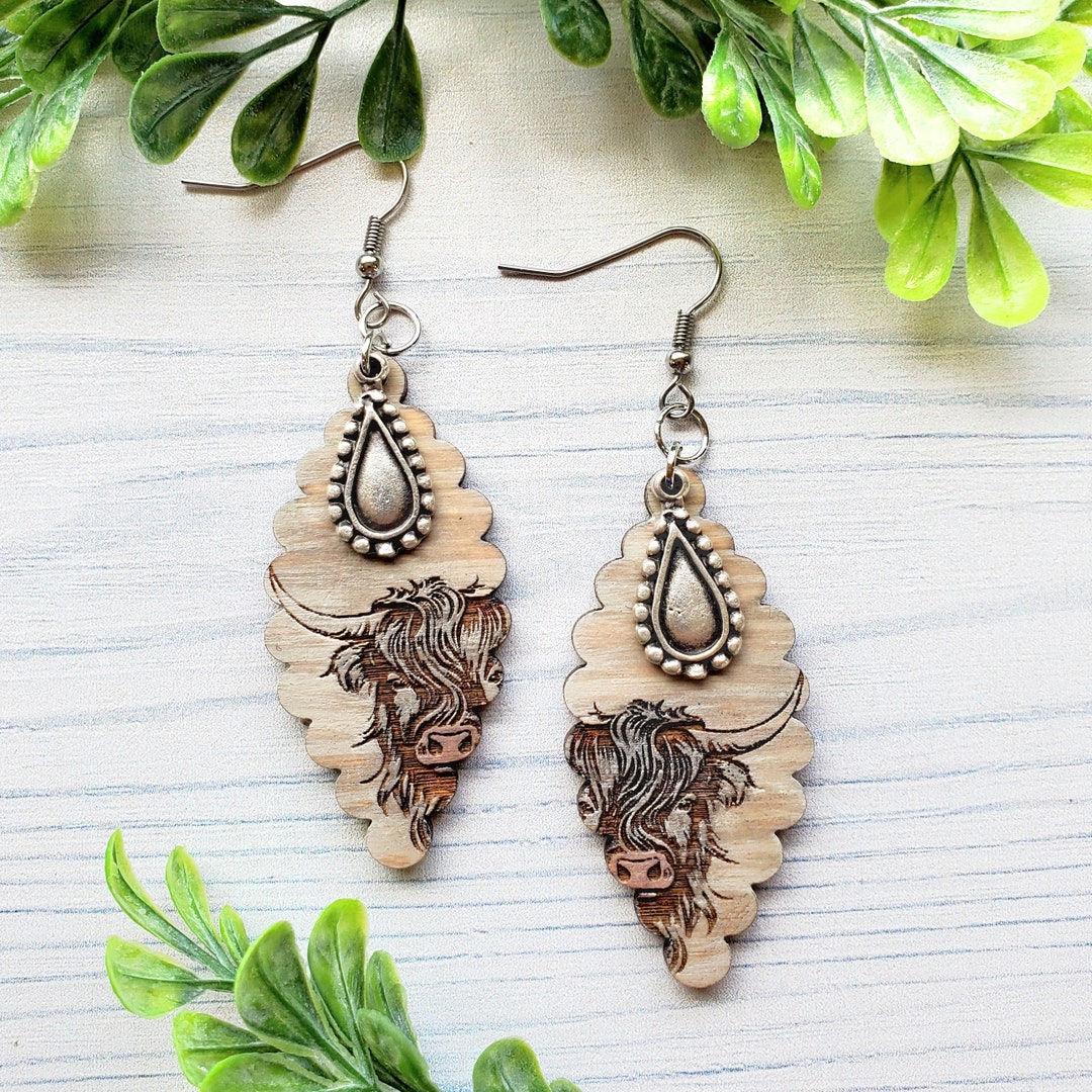 Scalloped Highland Laser Engraved Earrings DIGITAL FILE - Etsy