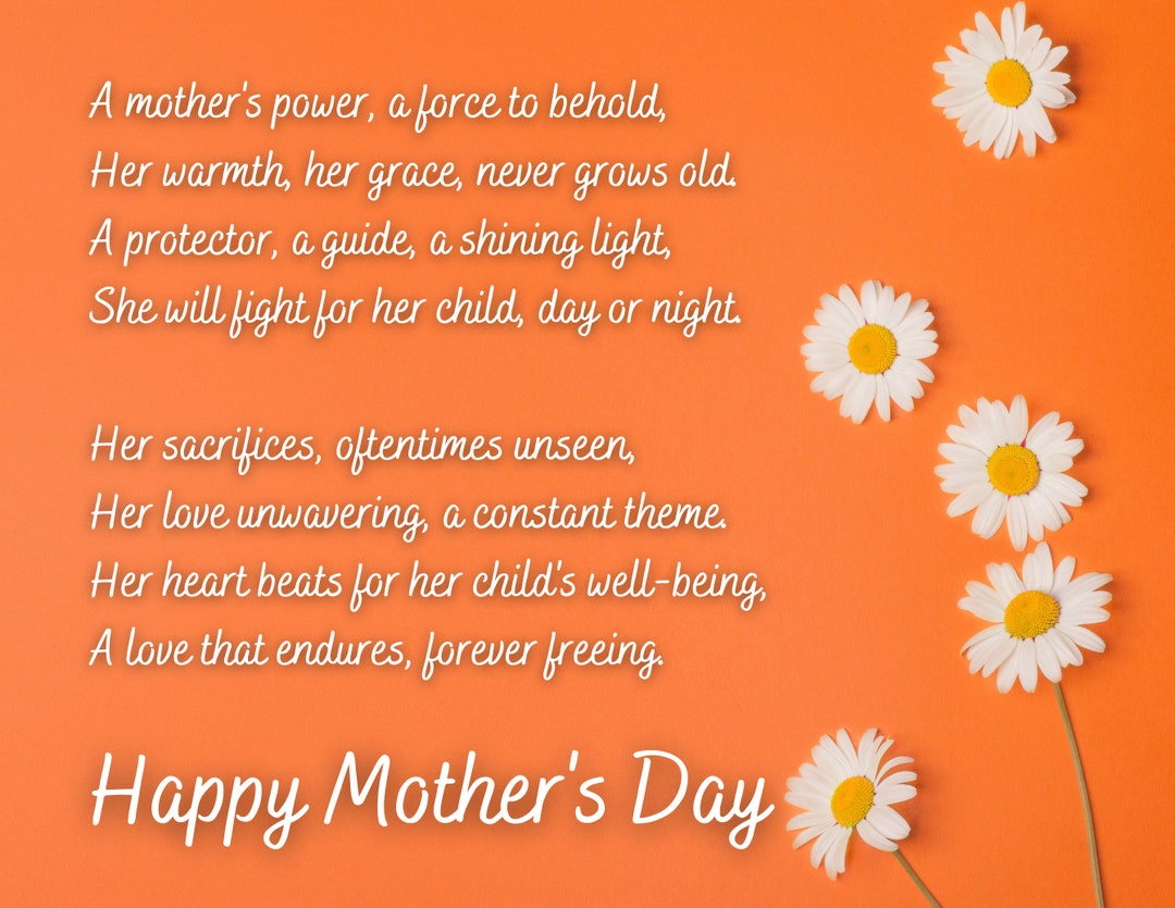 Mother's Day Poem Postcard Printable Card or Digital Message Size 5.5 X ...
