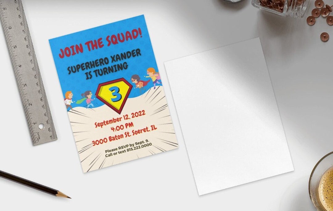 5x7 Birthday Invitation Template | Superhero Birthday | Superhero Party ...