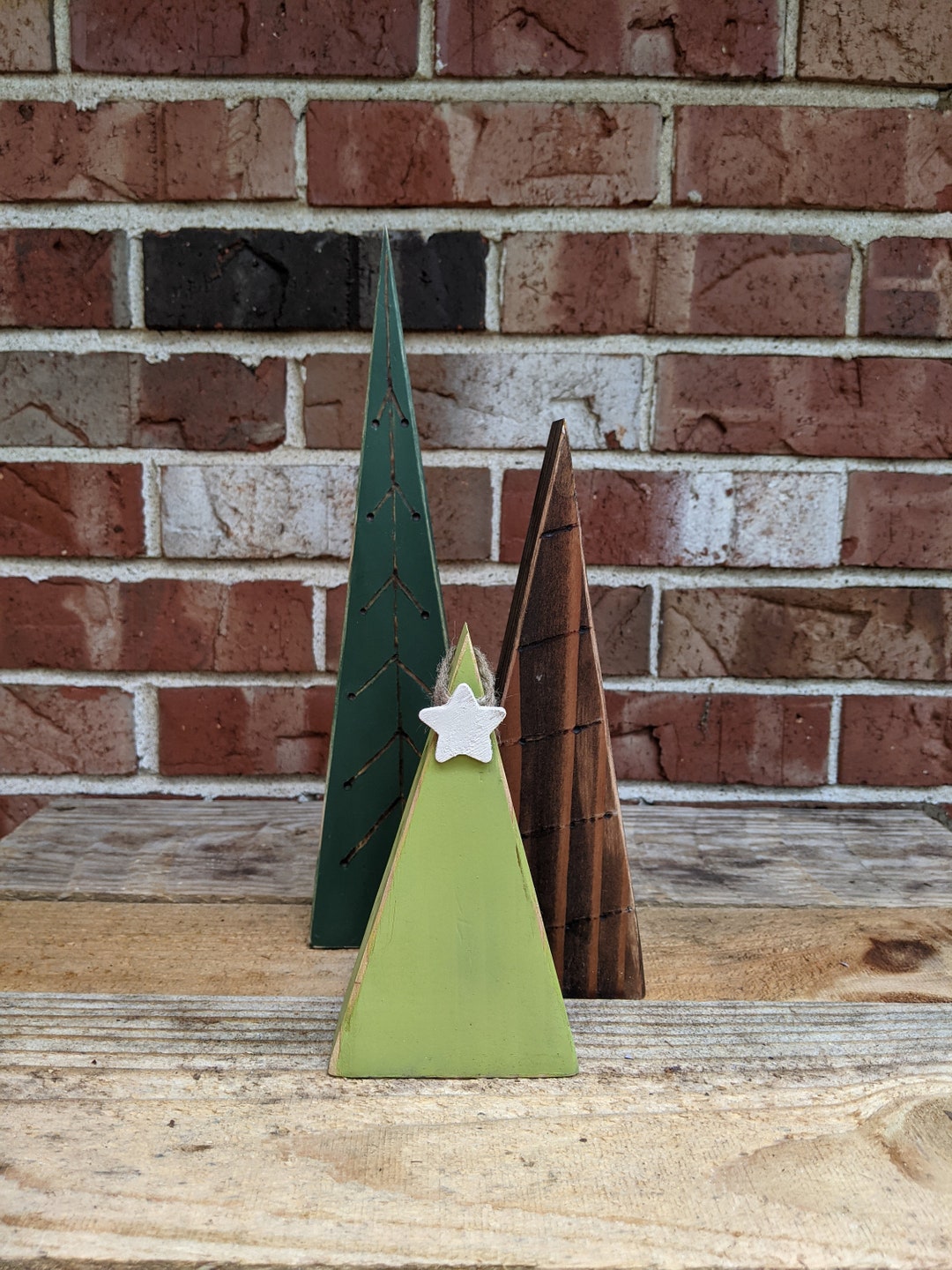 Green Wooden Trees / Rustic Holiday Wood Trees / Set of 3 Trees Winter ...