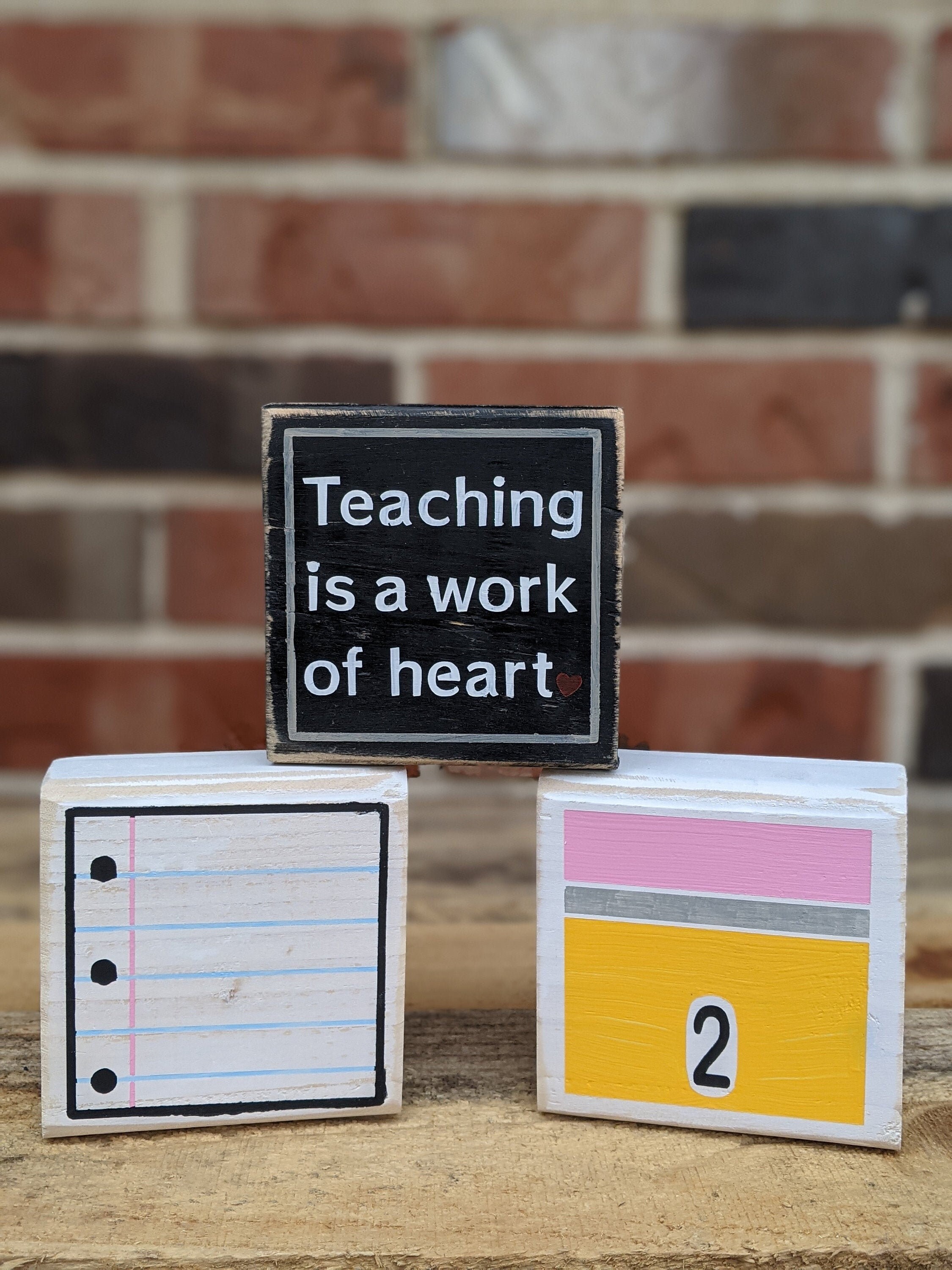 Teaching is a Work of Heart Block Trio / Wooden Teacher | Etsy