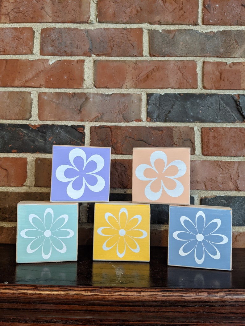 Flower Blocks / Rustic Wooden Spring Decor - Etsy