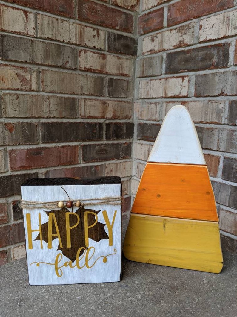 Candy Corn Block / Rustic Wood Fall Block / Halloween Decor - Etsy