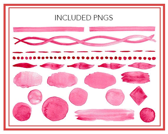 Red Watercolor PNG Clipart Bundle Watercolor Borders Elements, and ...
