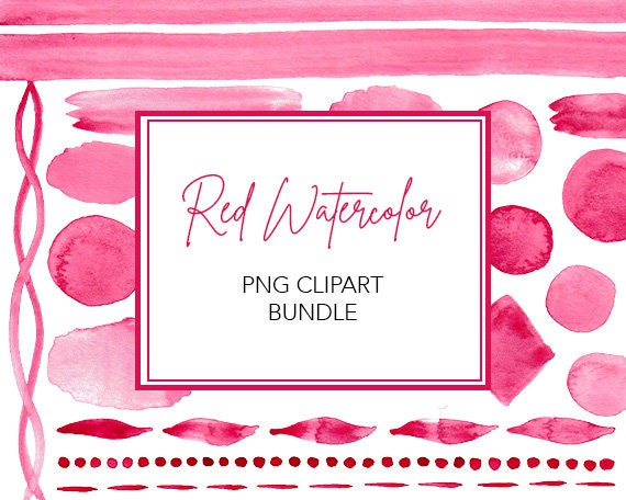 Red Watercolor PNG Clipart Bundle Watercolor Borders Elements, and ...