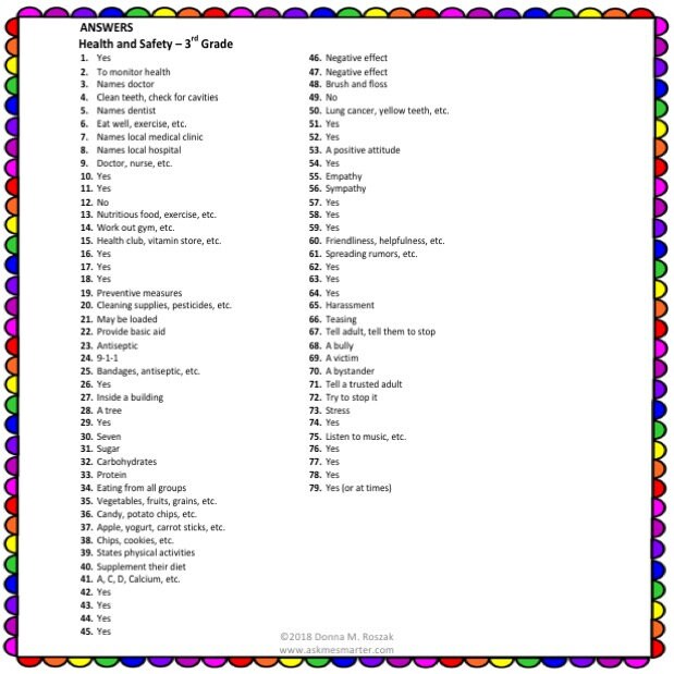 HEALTH & SAFETY 3rd - 5th Grade- Curriculum-aligned Questions ...