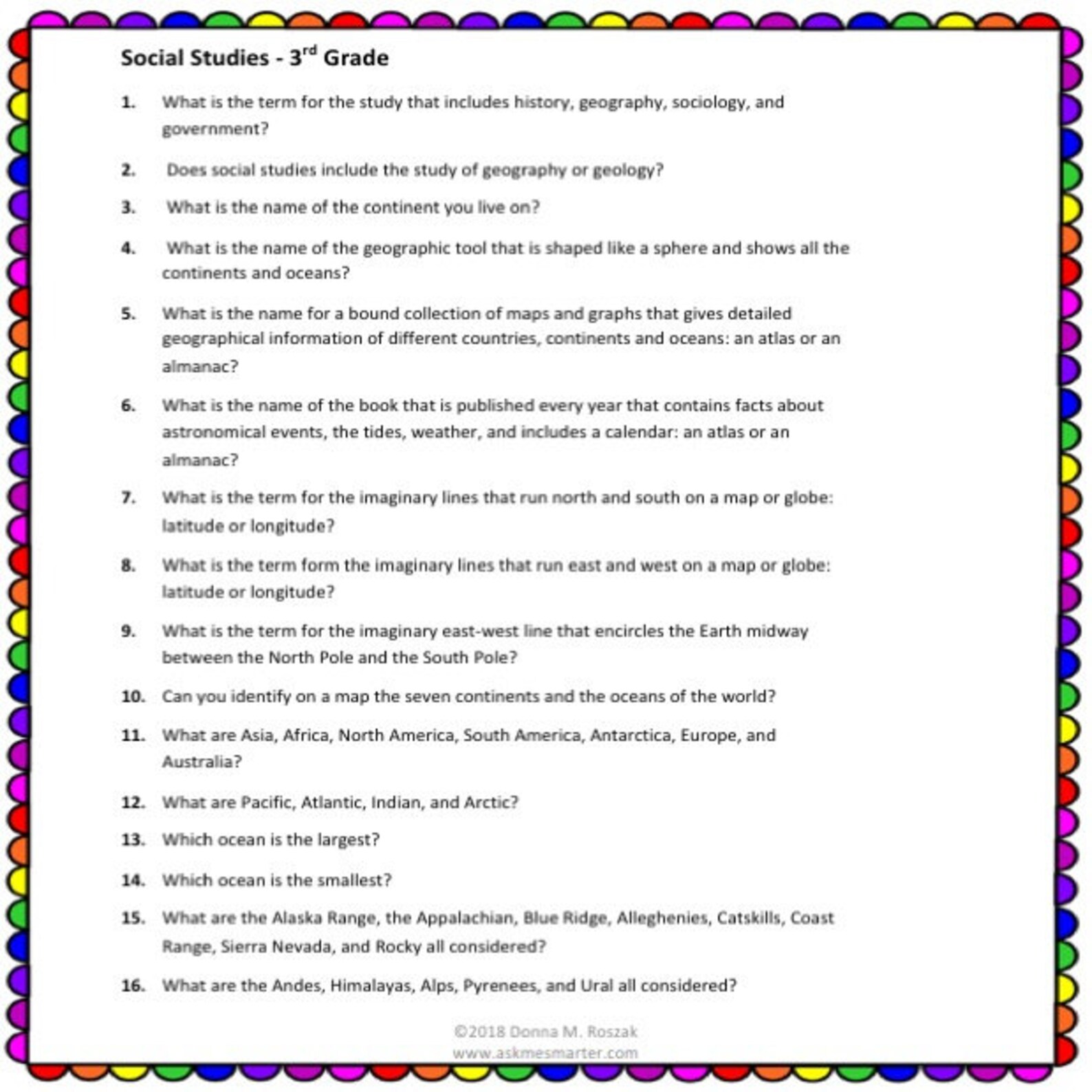 3rd Grade Homeschool Curriculum Questions SOCIAL STUDIES/CIVICS What ...