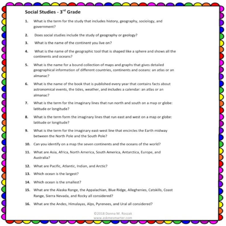 3rd Grade Homeschool Curriculum Questions - SOCIAL STUDIES/CIVICS ...