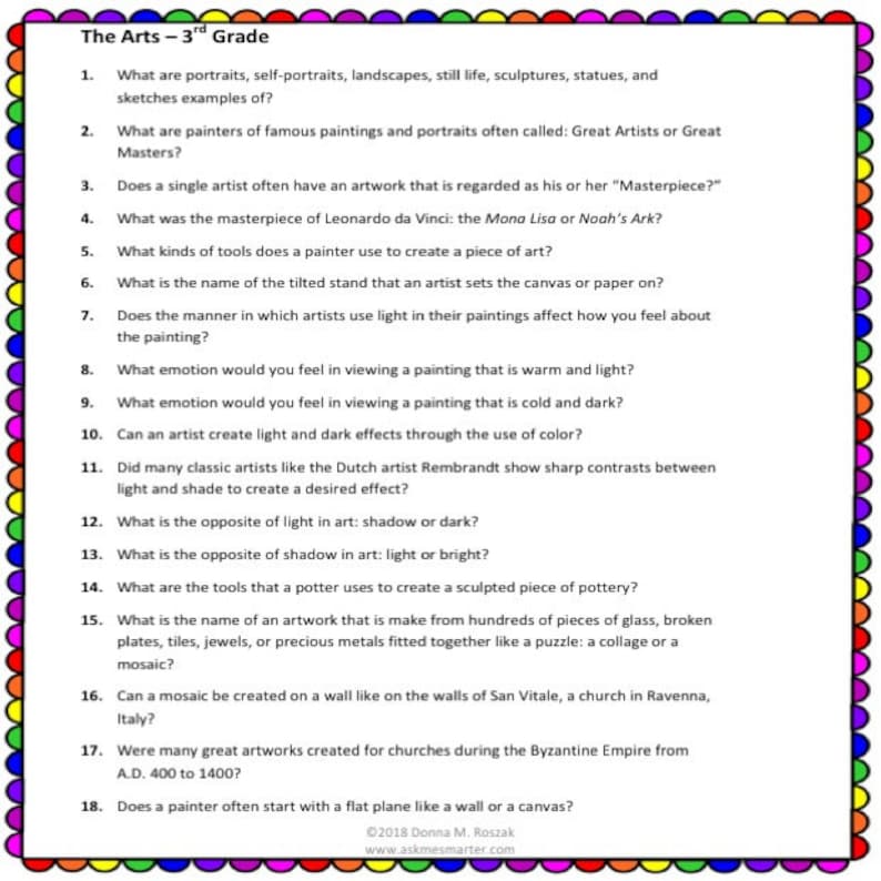 THE ARTS - 3rd - 5th Grade Curriculum-aligned Questions - Educational ...
