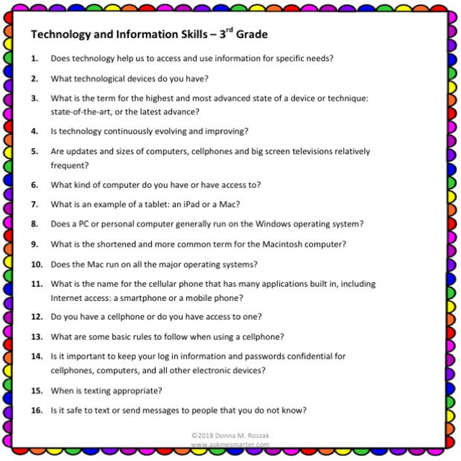 TECHNOLOGY & INFORMATION Skills - 3rd - 5th Grade Curriculum-aligned ...